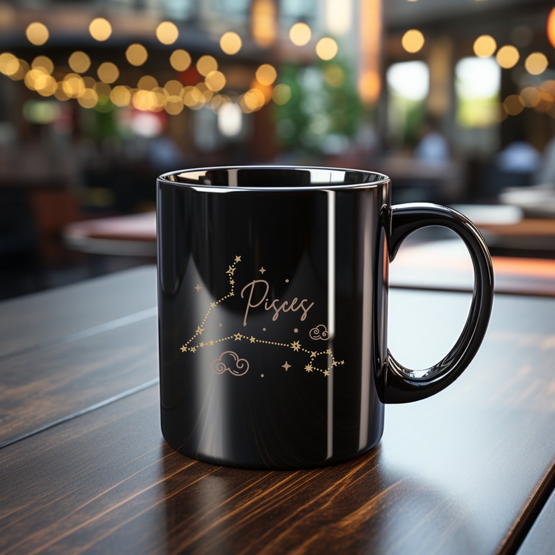 Pisces Zodiac Constellation Mug, Black Mug, Coffee Mug, Custom Zodiac ...