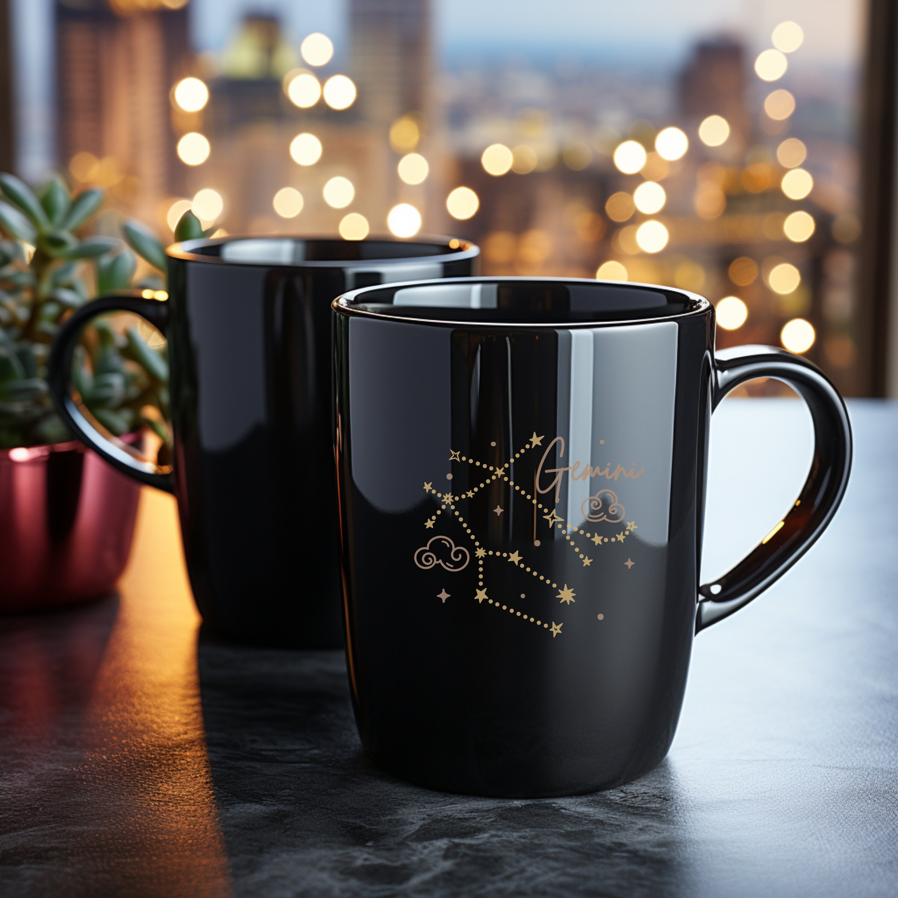 Gemini Zodiac Constellation Mug, Black Mug, Coffee Mug, Custom Zodiac ...