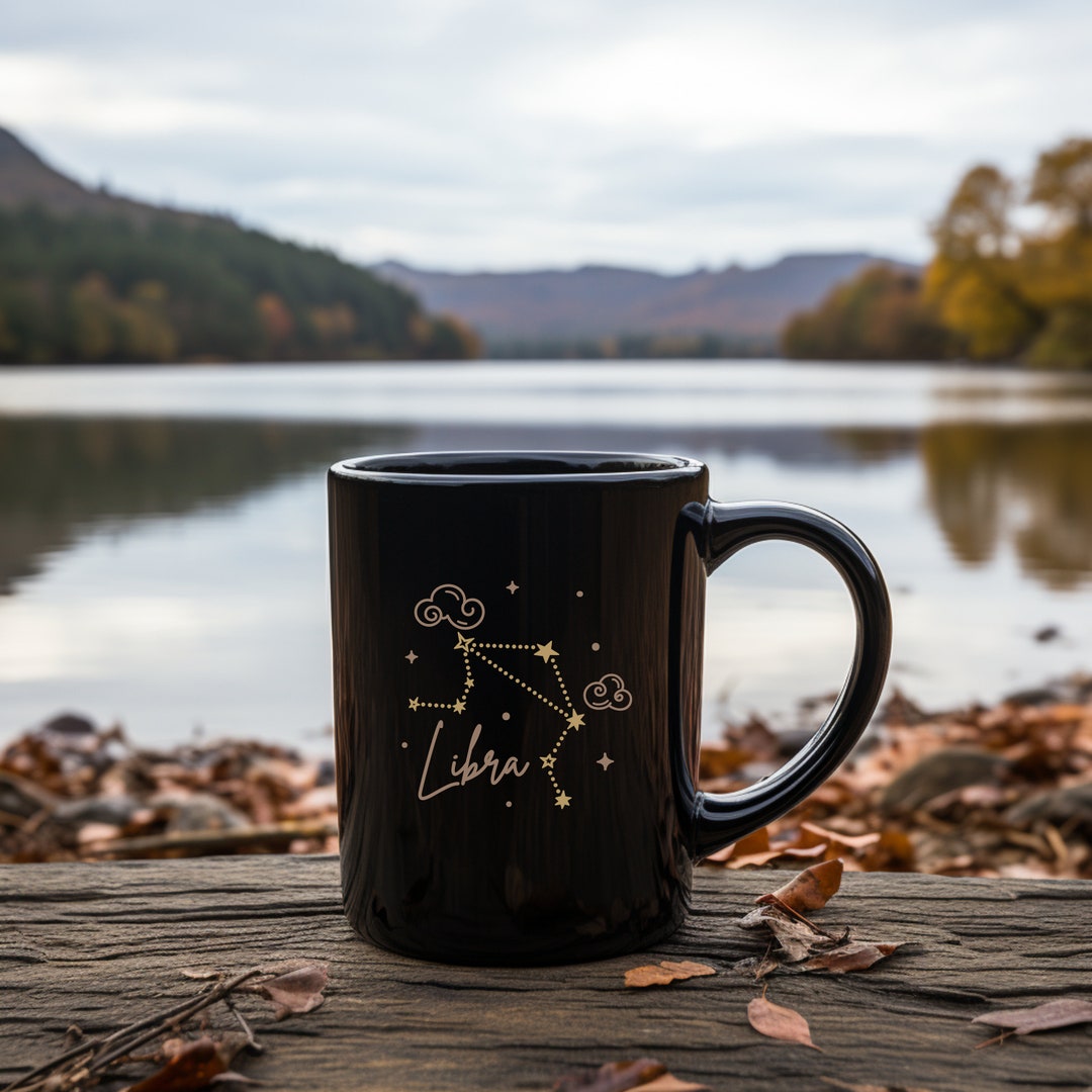 Libra Zodiac Constellation Mug, Black Mug, Coffee Mug, Custom Zodiac ...