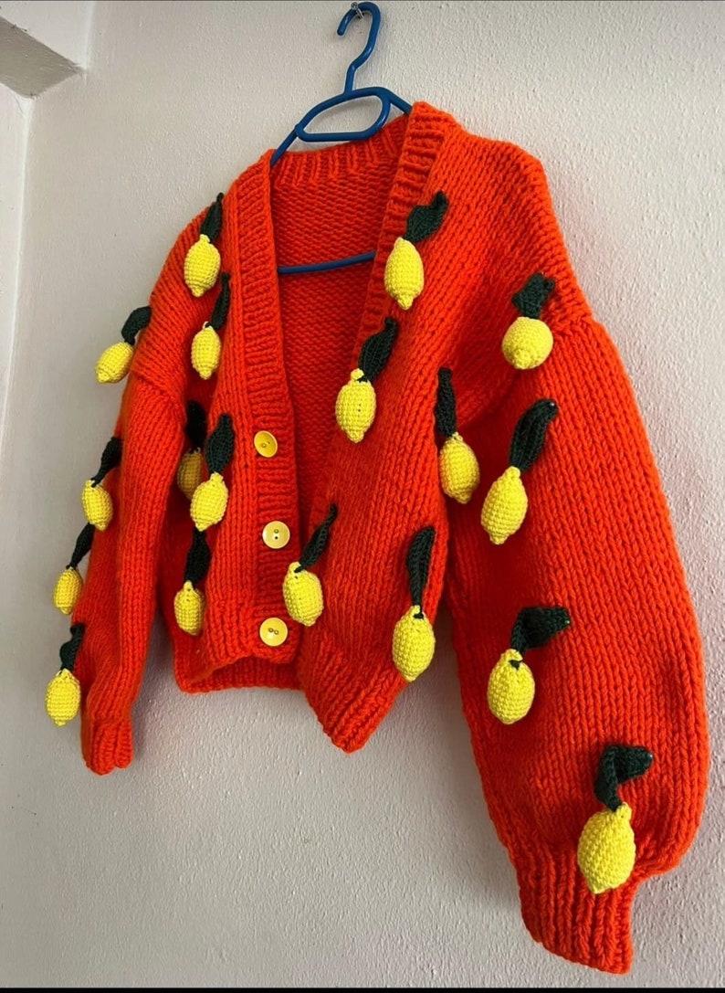 Lemon Cardigan , 3D Lemon Embroidered Sweater , 3D Fruit Embroidered ...