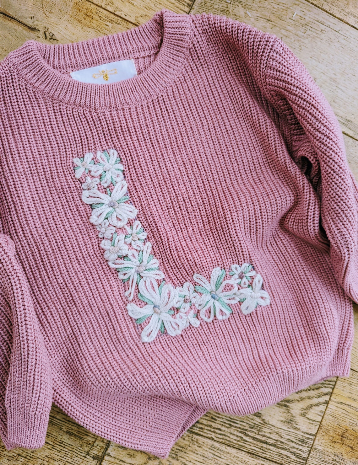 Personalised Hand Embroidered Floral Initial Jumper/sweater Oversized ...