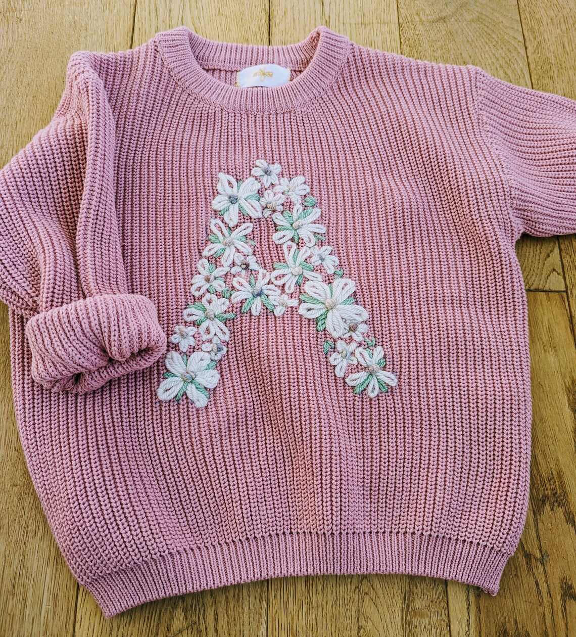 Personalised Hand Embroidered Floral Initial Jumper/sweater - Oversized ...
