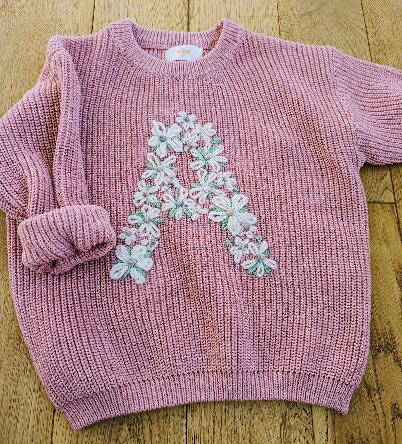 Personalised Hand Embroidered Floral Initial Jumper/sweater Oversized ...