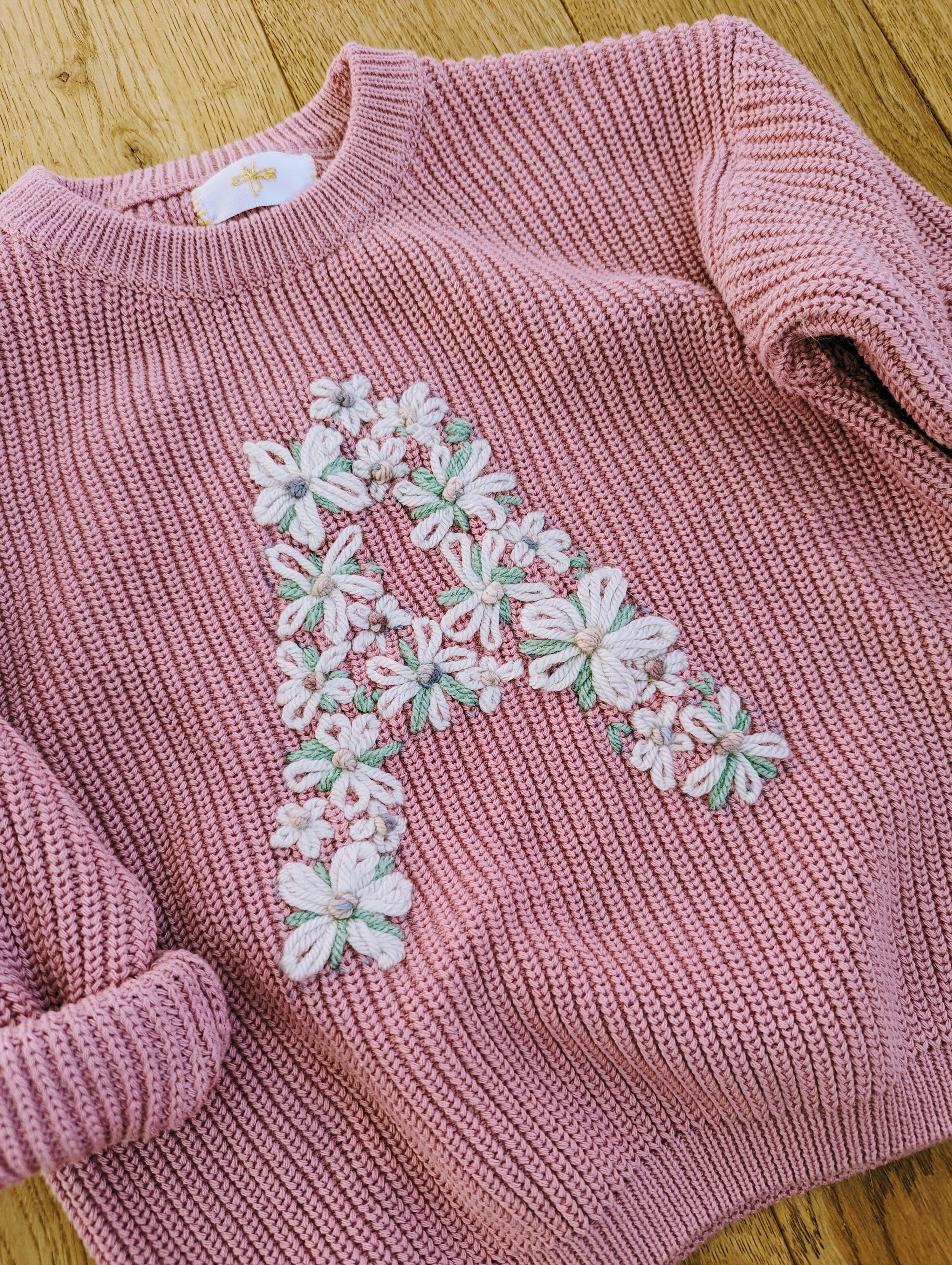 Personalised Hand Embroidered Floral Initial Jumper/sweater Oversized ...