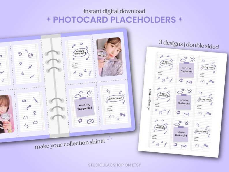 Kpop Photocard Placeholder Binder Filler - Purple Doodles - Digital ...