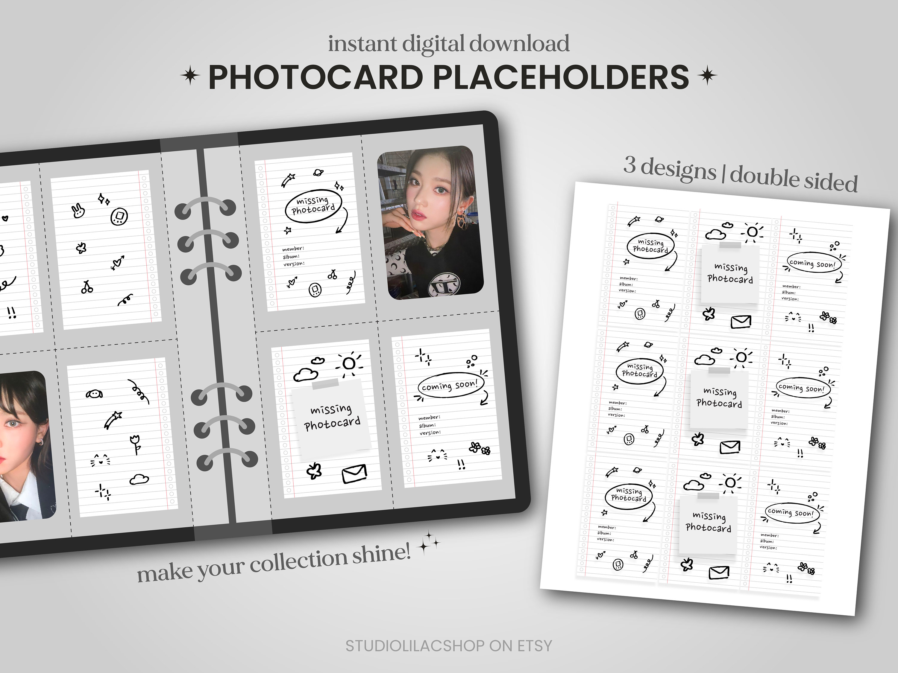 Kpop Photocard Placeholder Binder Filler - Black and White Doodles ...