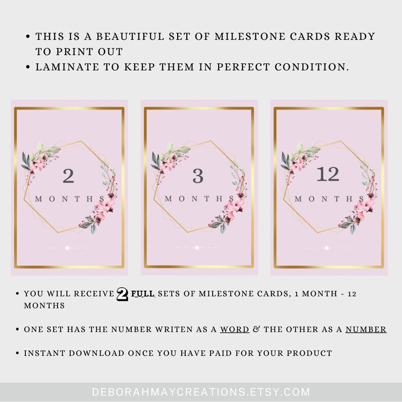 Printable Baby Milestones Cards, Photo Cards for Your Babies First 12 ...