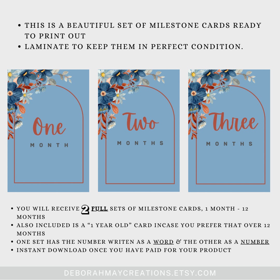 Printable Baby Milestones Cards, Photo Cards for Your Babies First 12 ...
