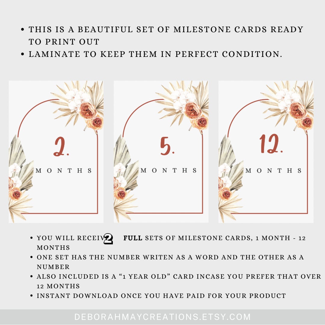 Printable Baby Milestones Cards, Photo Cards for Your Babies First 12 ...