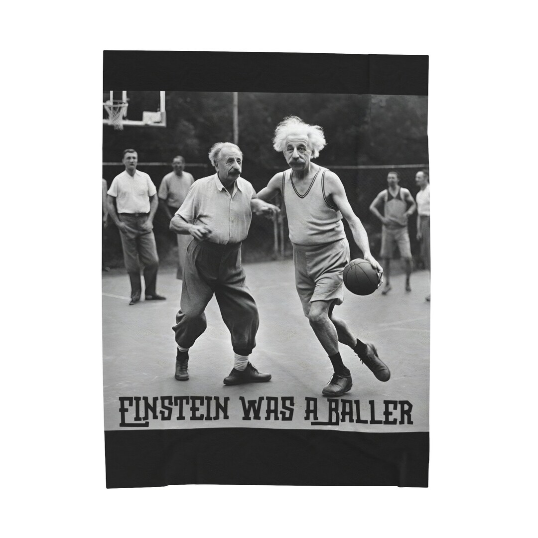 Albert Einstein Basketball Spoof Velveteen Plush Blanket Black and ...