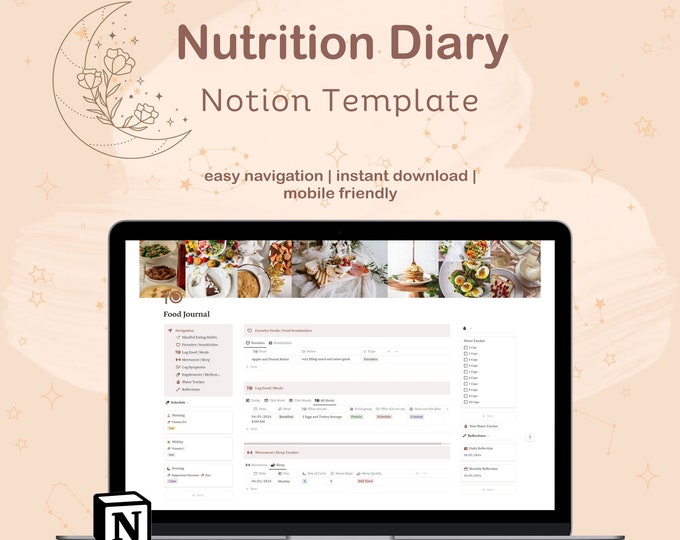 Food Diary | Nutrition Diary | Notion Template | Mindful Eating | Food ...