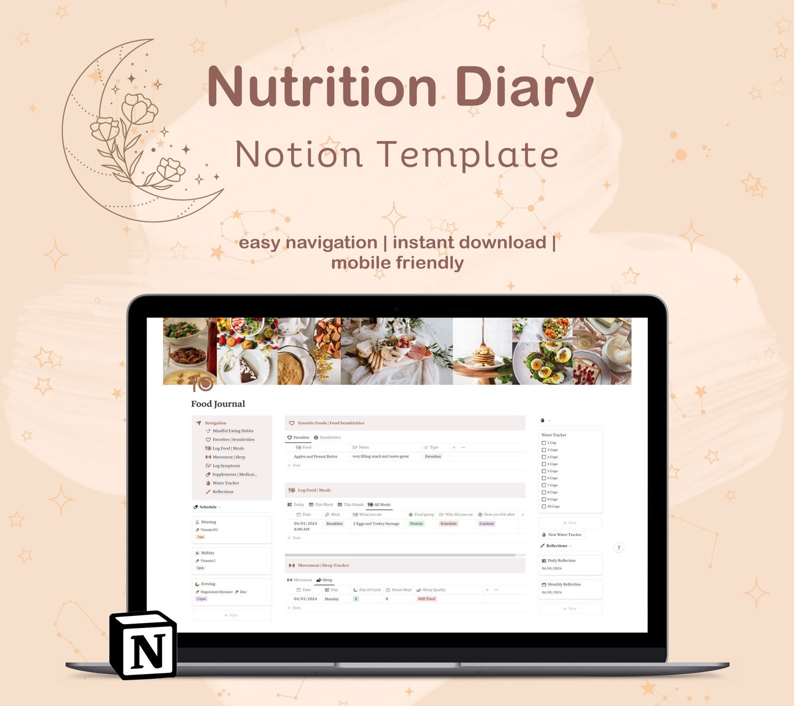 Food Diary | Nutrition Diary | Notion Template | Mindful Eating | Food ...