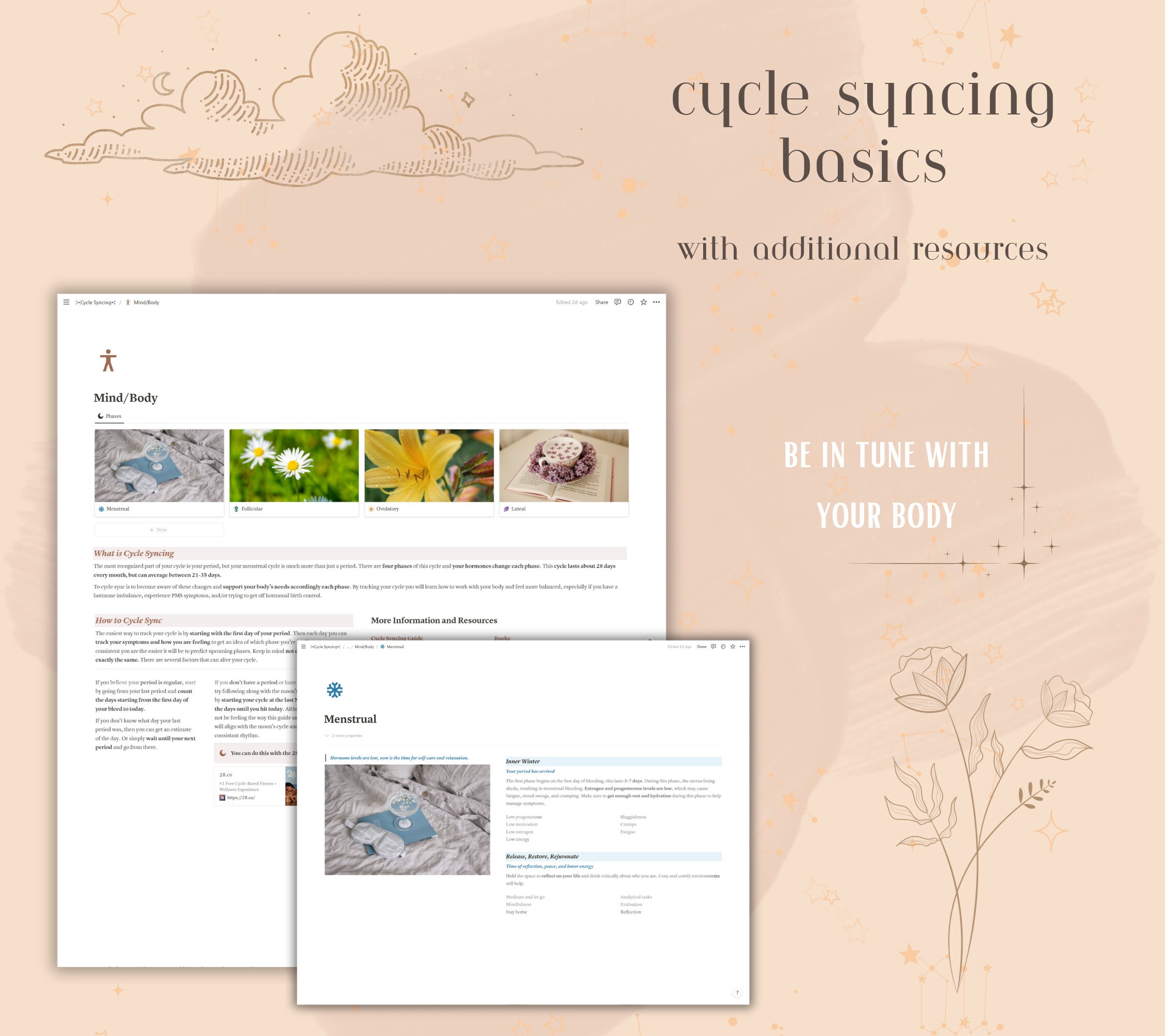 Cycle Syncing Notion Template | Cycle Syncing Planner | Cycle Syncing Nutrition, Workouts ...