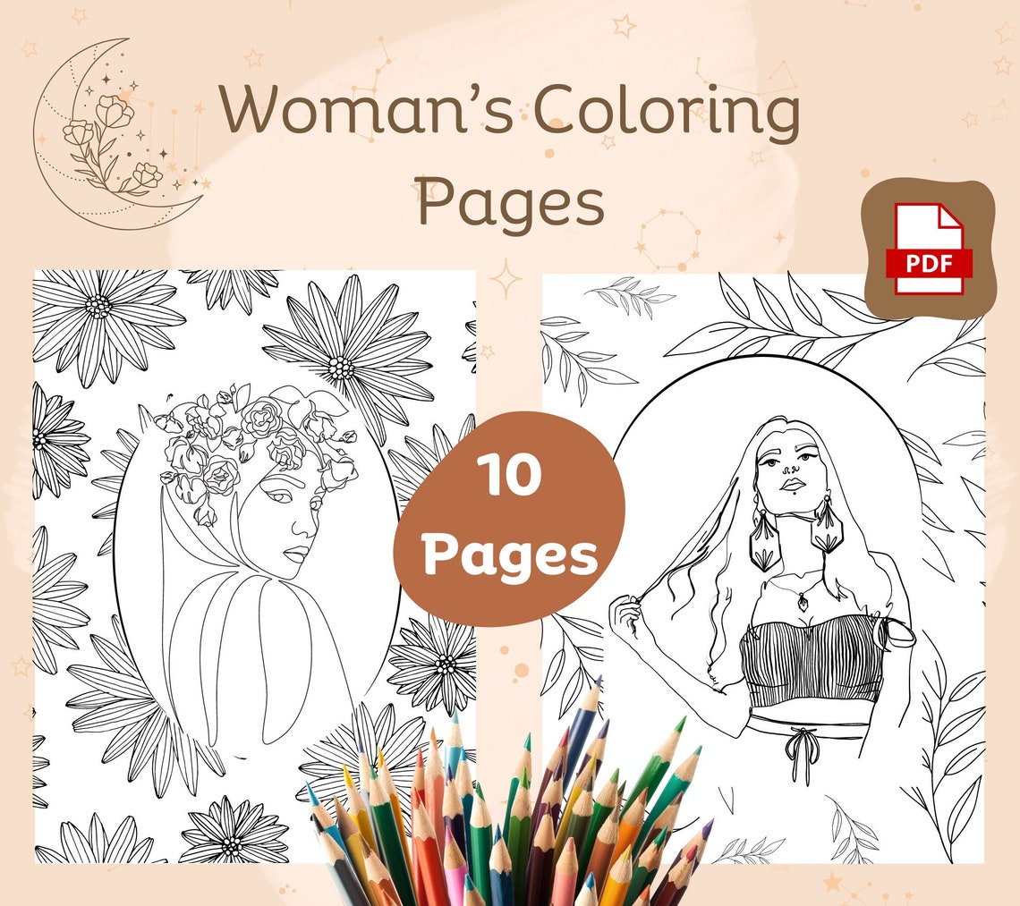 10 Women Coloring Pages for Adults & Kids Printable Coloring Pages ...