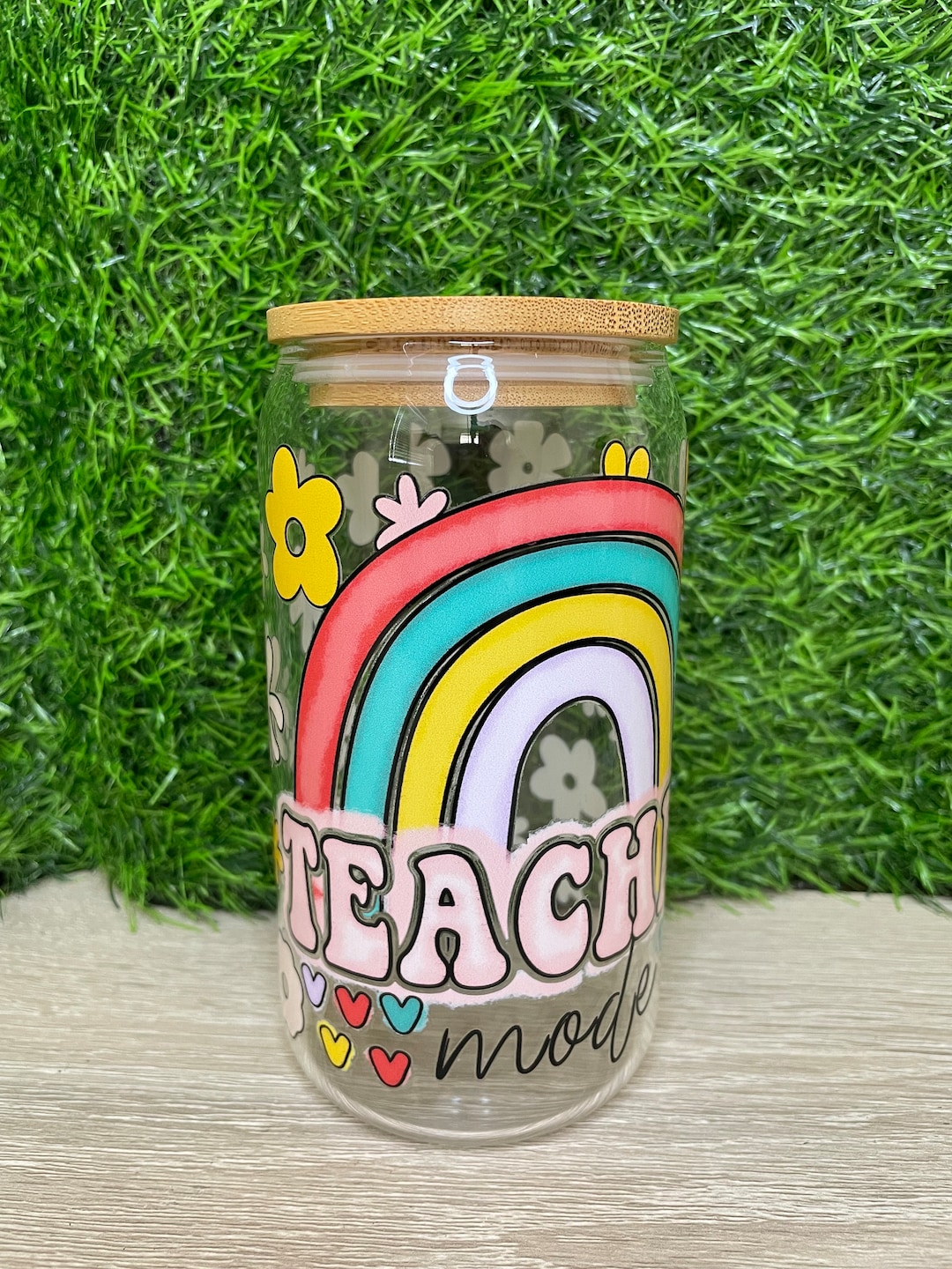 Teacher 16oz Glass Cup, Cup for Teacher, Boho Teacher Cup, Teacher ...