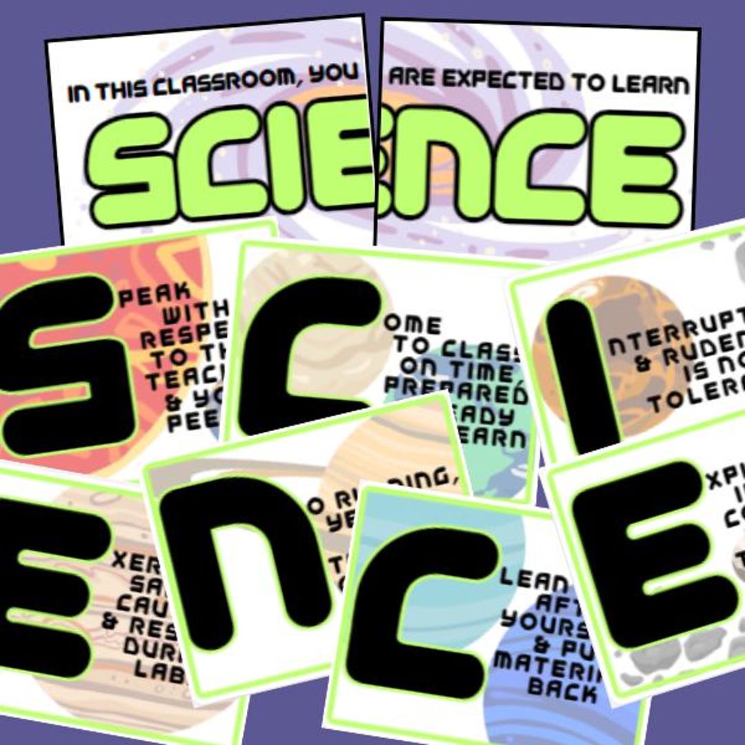 Neon Space Science Classroom Rules Set - Etsy