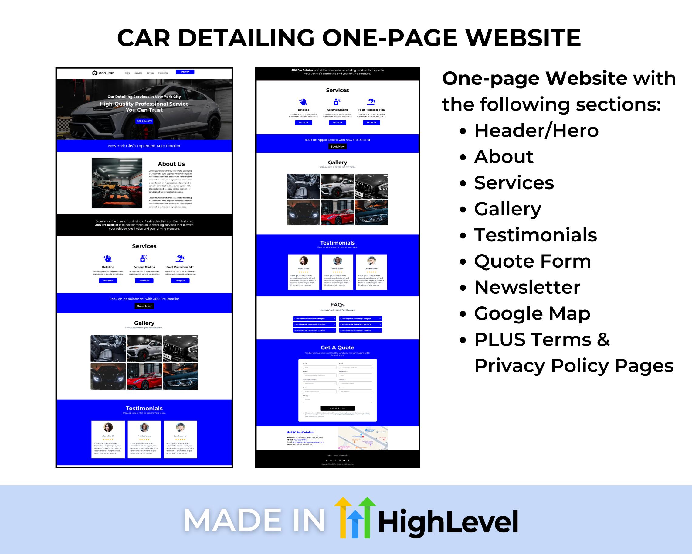 Car Detailing Express Snapshot: One-page Website Template With ...