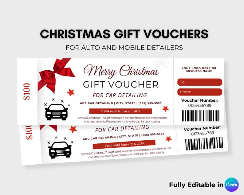 Car Detailing Christmas Gift Voucher Template (printable PDF) - Etsy