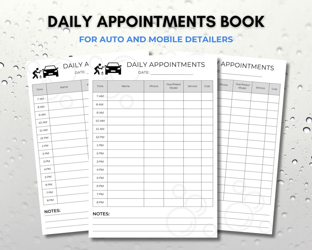 Car Detailer's Daily Appointment Book, Detailing Organizer PDF With ...