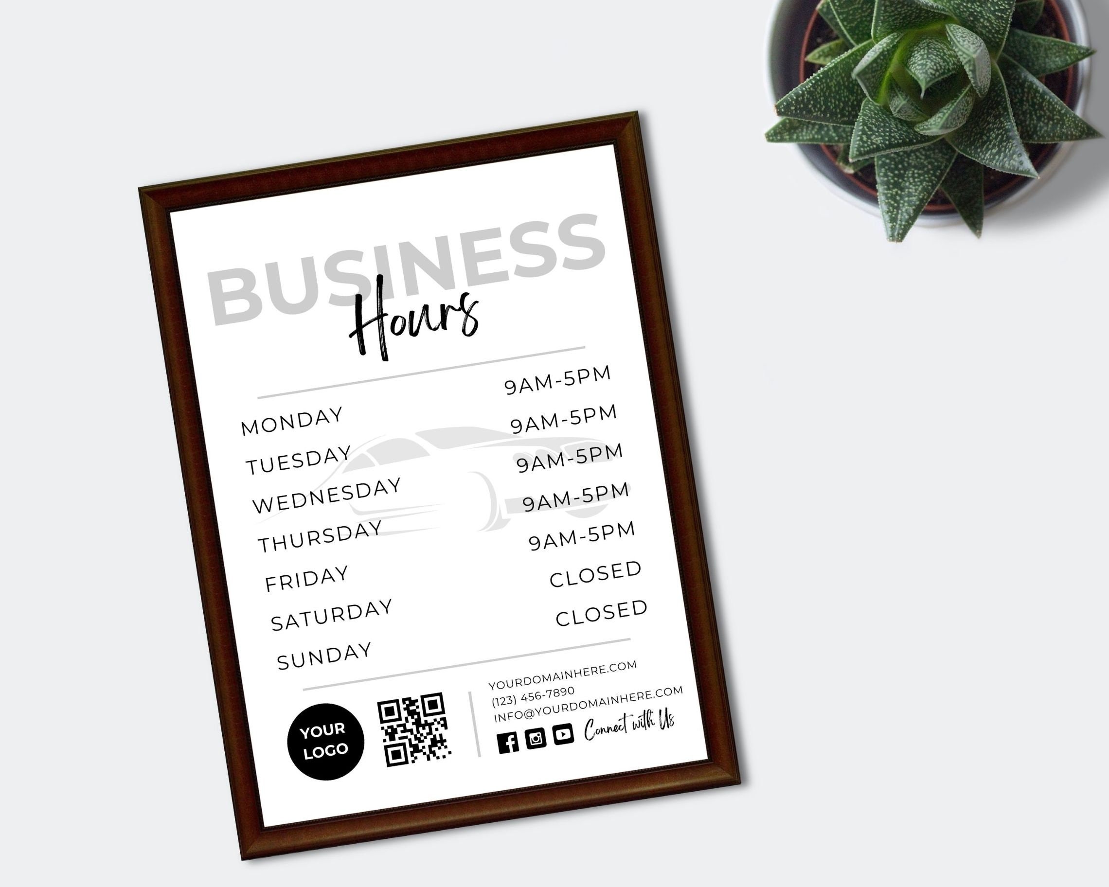 Customizable Business Hours Sign Template for Auto Detailing Businesses ...