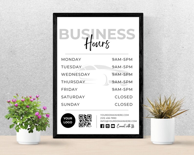 Customizable Business Hours Sign Template for Auto Detailing Businesses ...