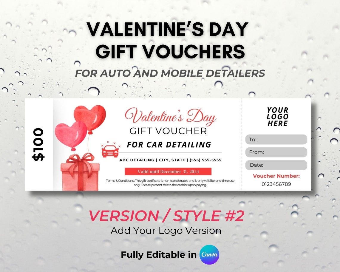 Car Detailing Valentine's Day Gift Voucher Template + Bonus PDF Voucher ...