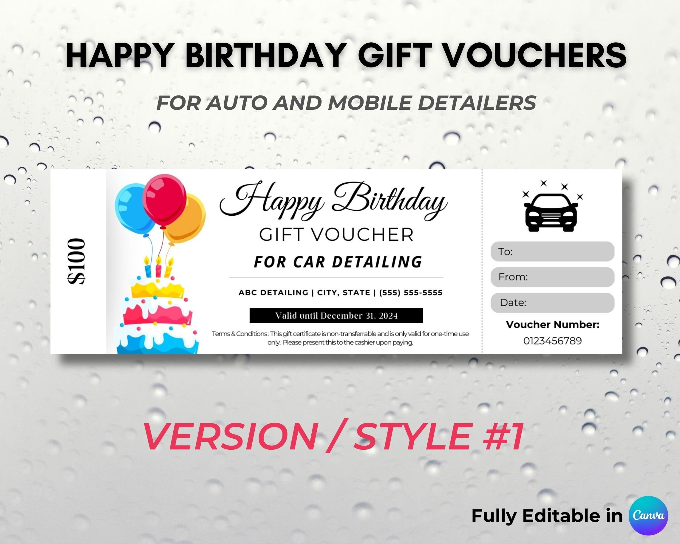 Car Detailing Happy Birthday Gift Voucher Template + Bonus PDF Gift ...