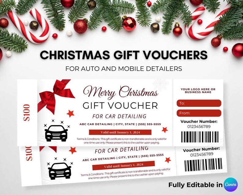 Car Detailing Christmas Gift Voucher Template (printable PDF) - Etsy