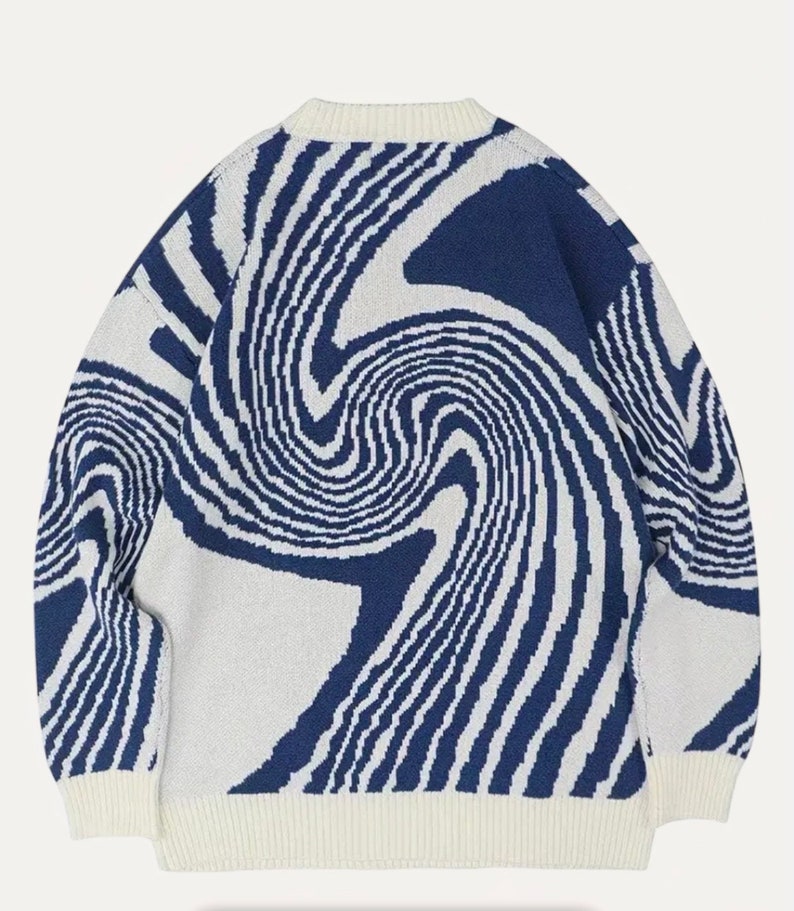 Men's Fashionable Abstract Graphic Knit Sweater Casual Long Sleeve Top, Breathable and Slightly ...