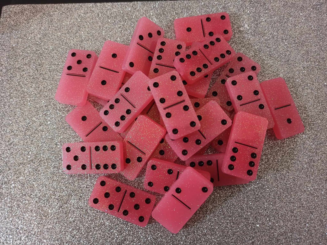 Set of 28 Dominoes in Epoxy Resin, Handmade Board Game, Red With ...