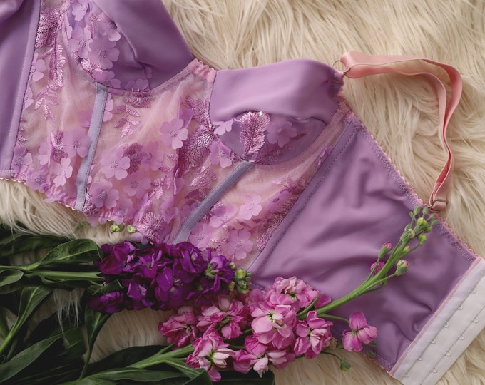 Embossed Lilac Flower Corset - Etsy