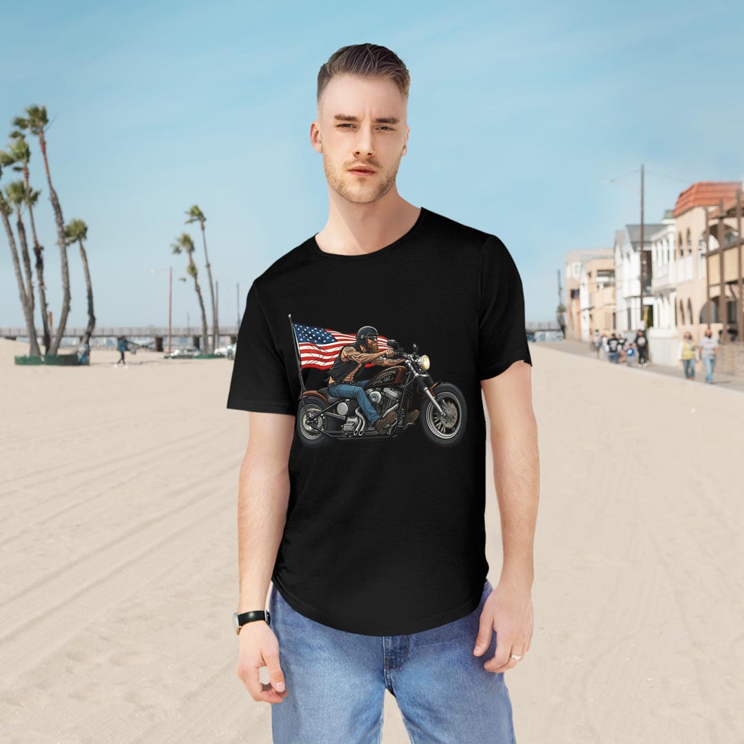 American Biker Curved Hem Tee-motorcycle Freedom Tee - Etsy