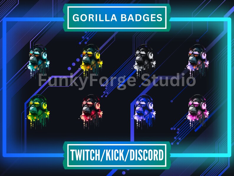Gorilla Twitch Sub Badges, Chibi Monkey Bit Badges for Streamers ...
