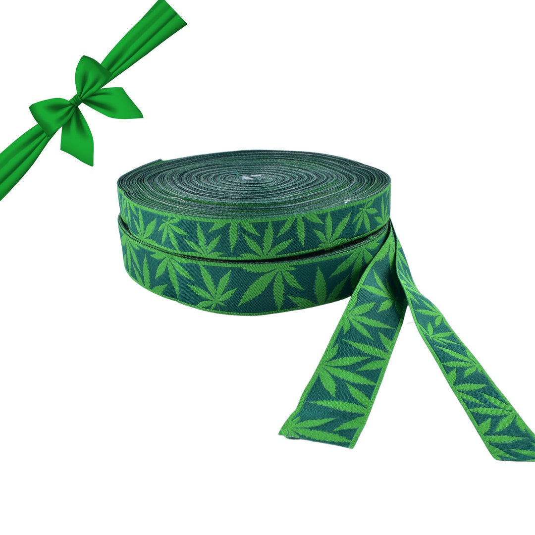 Green Weed Ribbon 7/8 or 5/8 in Rolls, Marijuana Weed Leaves Jacquard ...