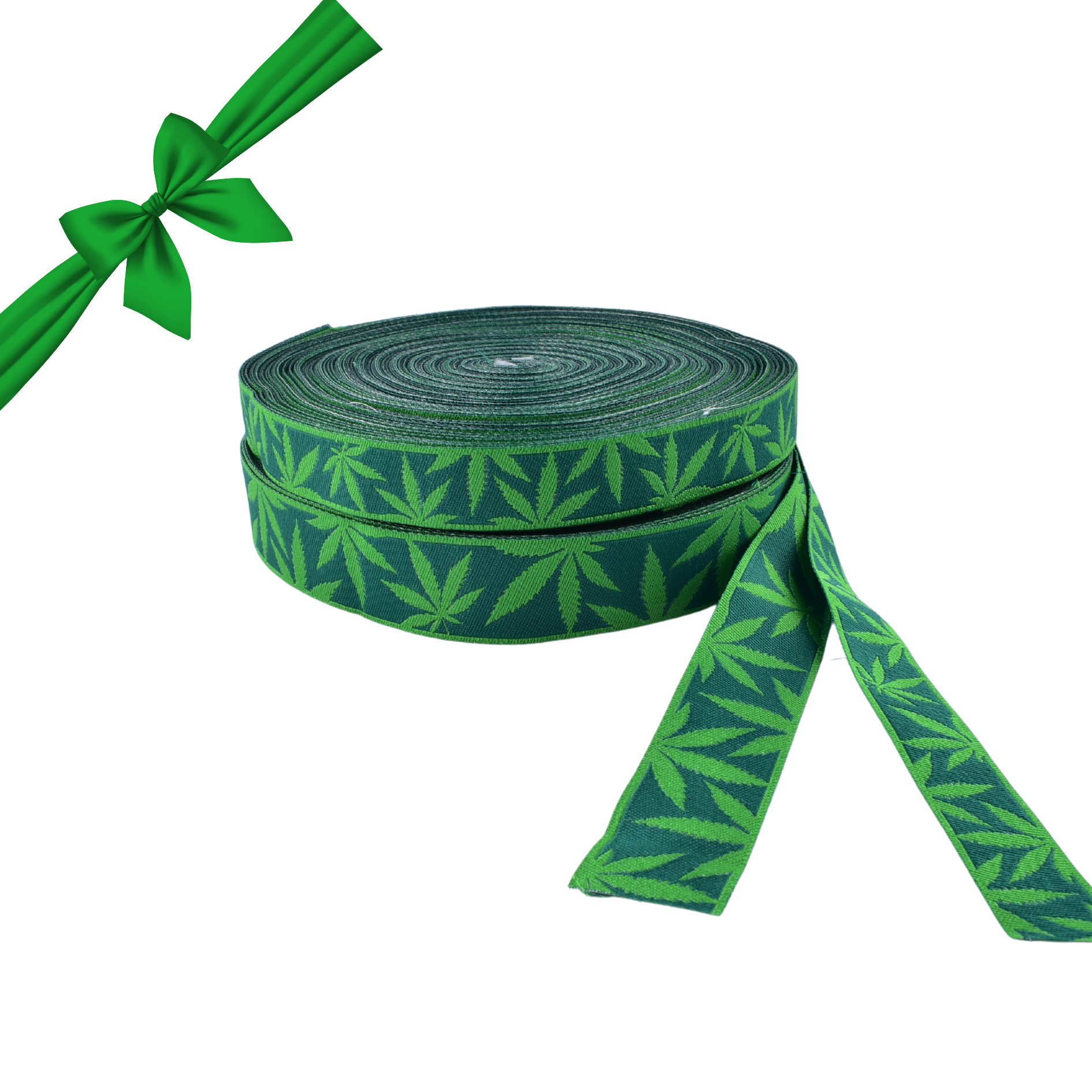 Green Weed Ribbon 7/8 or 5/8 in Rolls, Marijuana Weed Leaves Jacquard ...