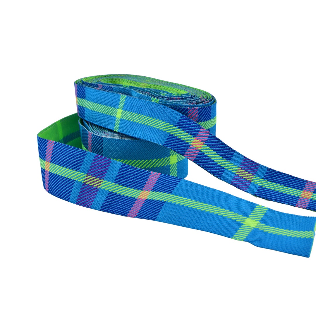 Blue Plaid Ribbon Roll in 7/8" or 5/8", Woven Jacquard Ribbon, Tartan ...