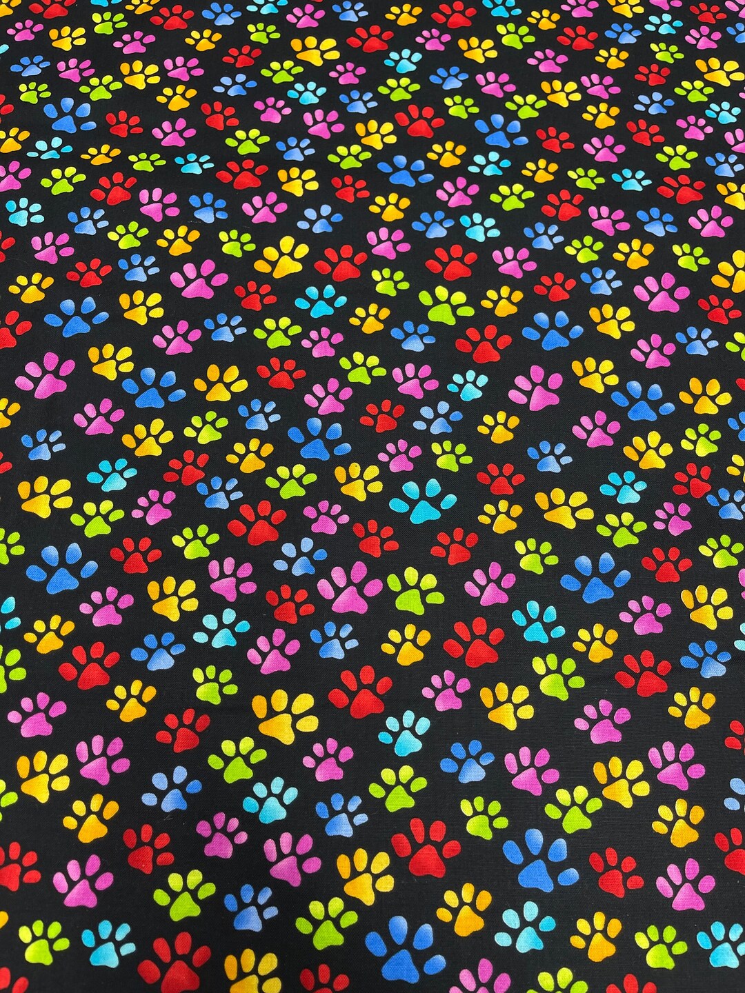 Multi Color Paw Print Fabric by the Yard or 1/2 Length, Dog Print ...