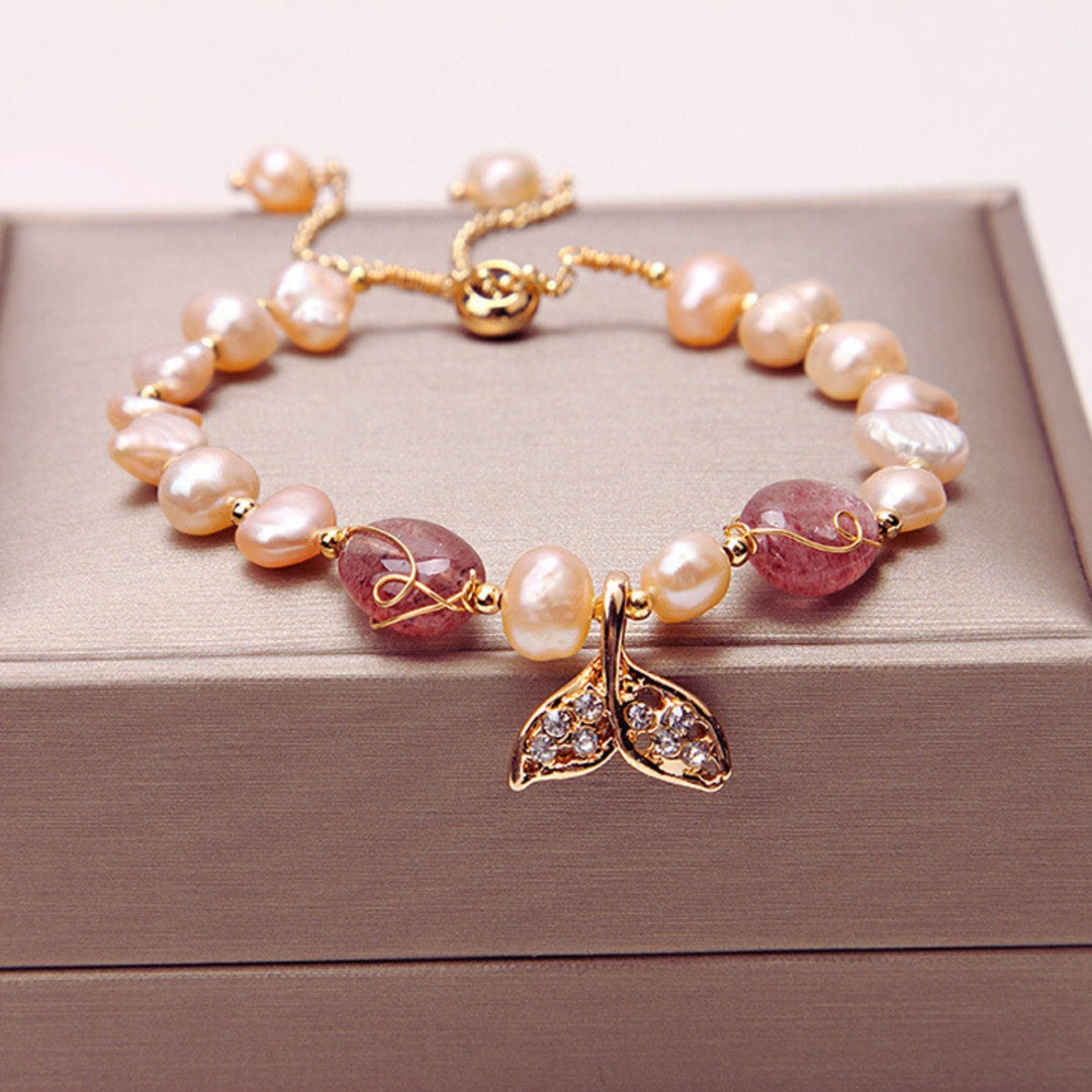 Pearl Beaded Bracelet: Crystal Fishtail Pendant, Handmade Jewelry - Etsy