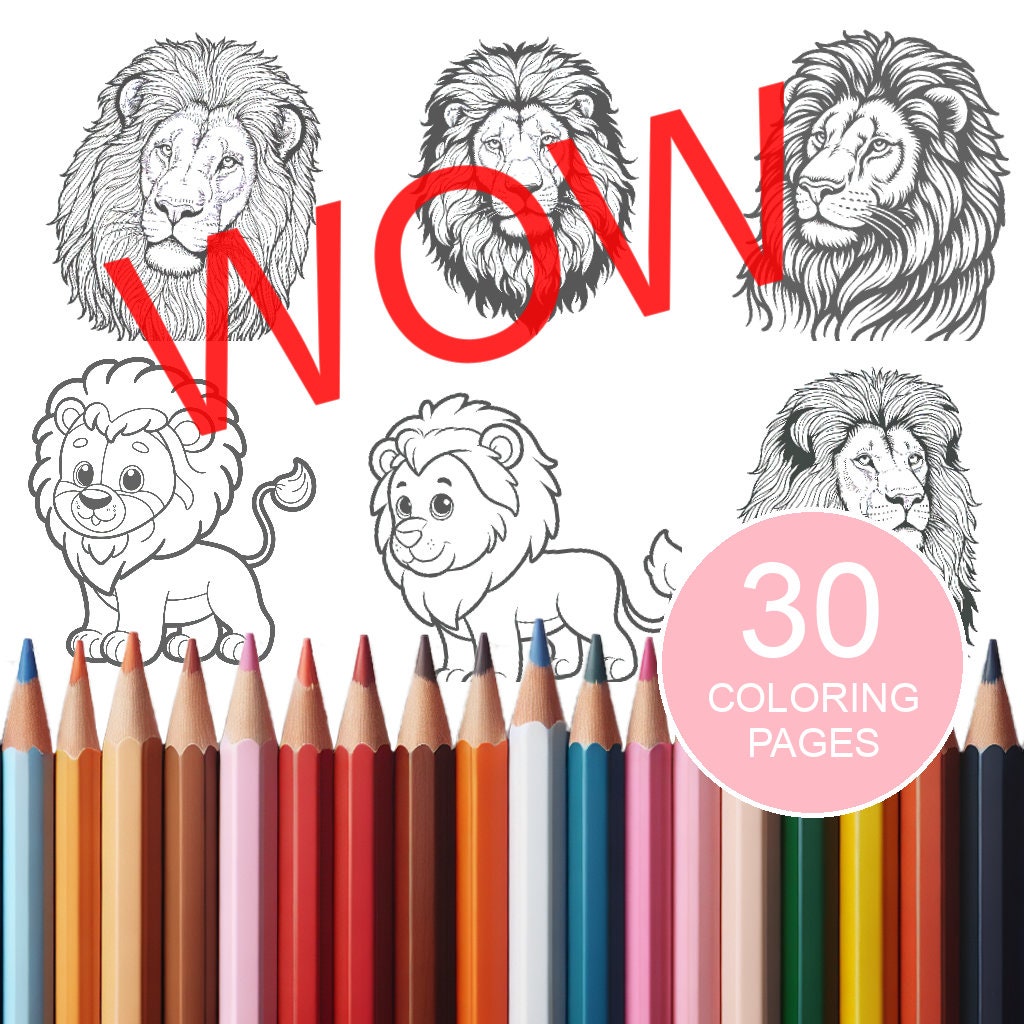 30 Printable Lions Coloring Book Adults Kids Grayscale Coloring Pages ...
