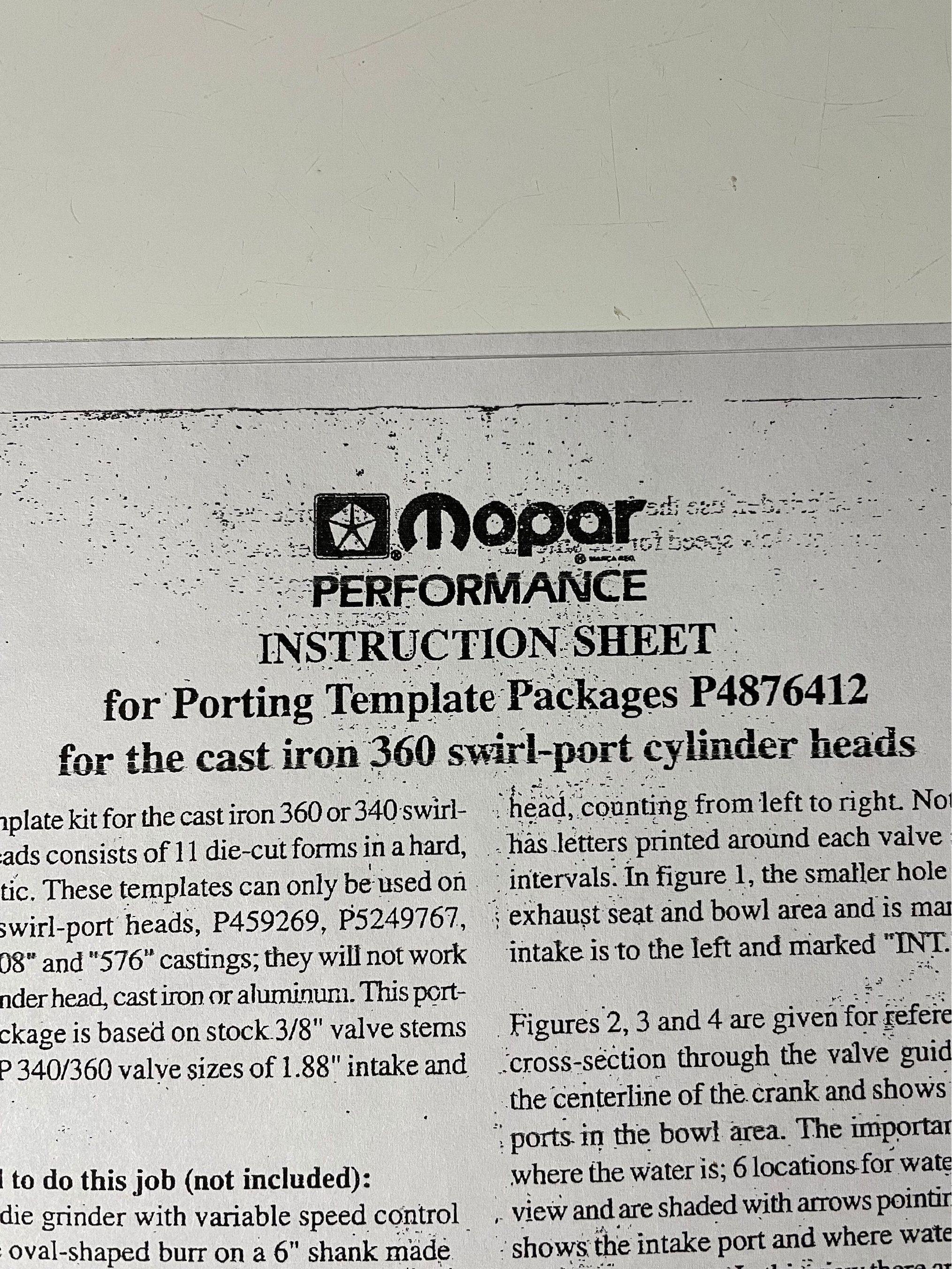 Mopar Performance Small Block La Porting Templates. P4876412 - Etsy