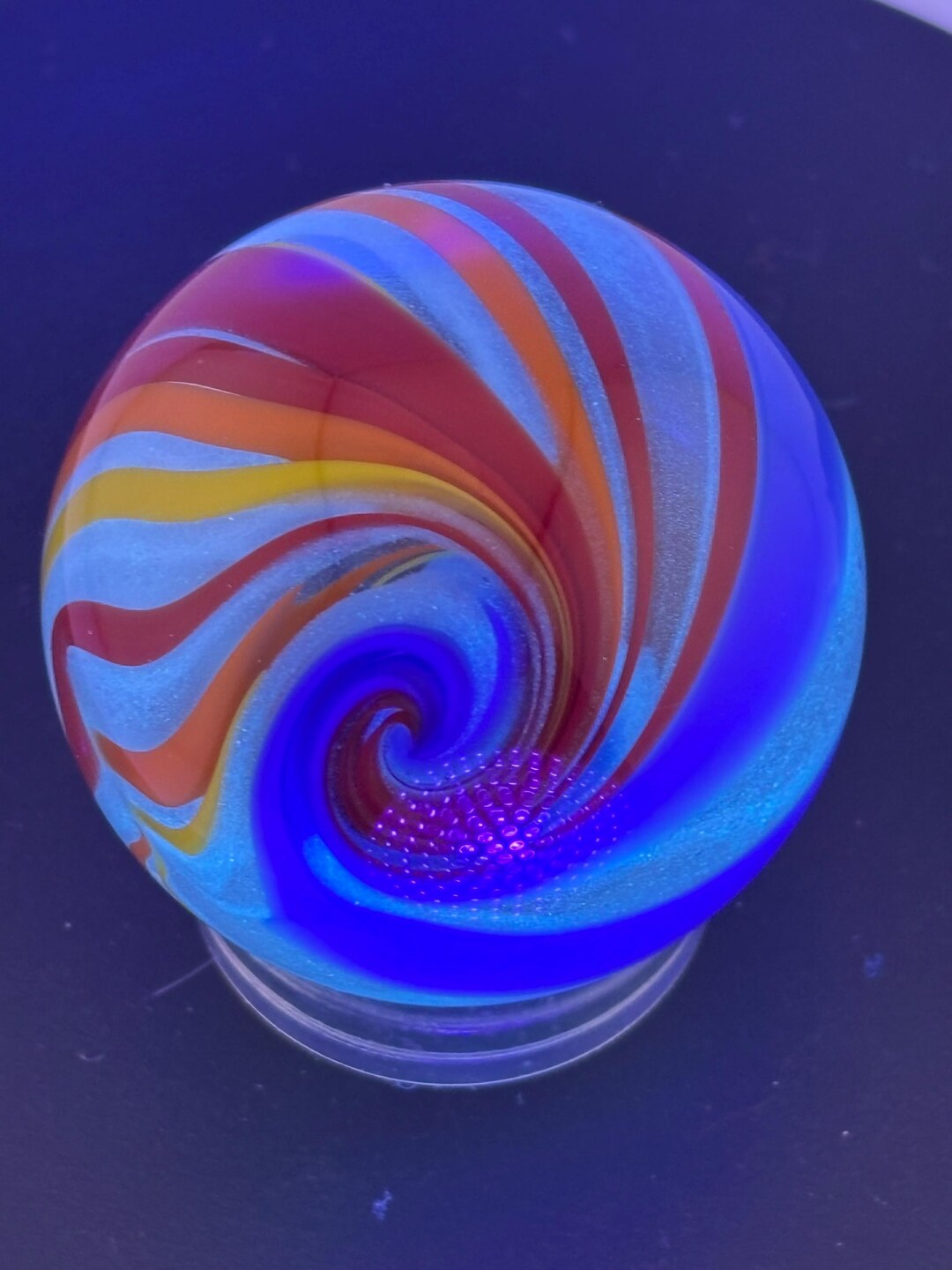 Handmade Contemporary Twist UV Reactive Cane Art Glass Marble, USA Made ...