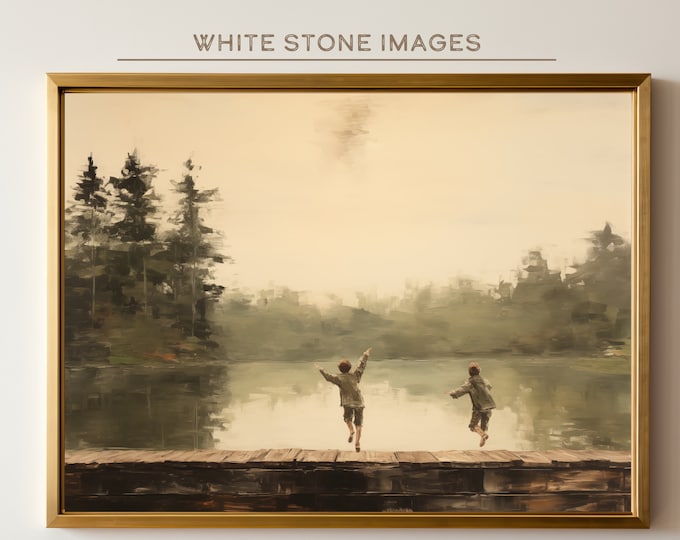 Printable Vintage Lake Summer | Lake Memories | Landscape Oil Painting ...