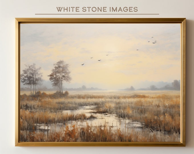 Printable Misty Bog Scene | Duck Hunting | Landscape Oil Painting ...