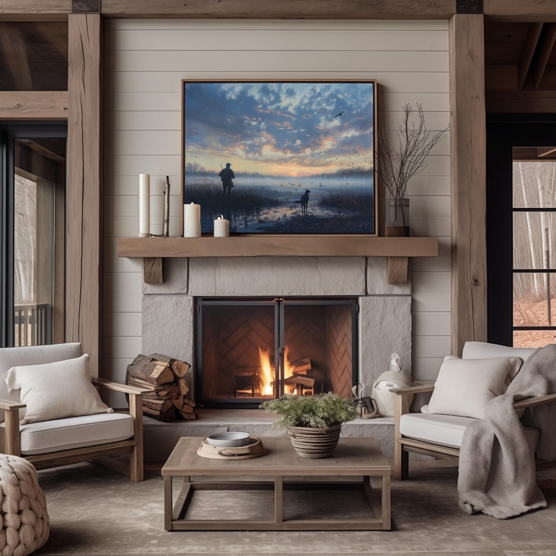 Printable Blue Hour Hunt | Hunting Cabin Decor | Landscape Oil Painting ...