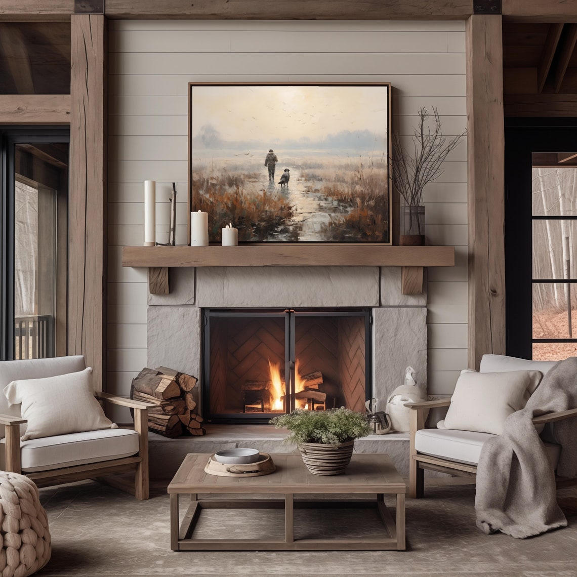 Printable Hunting Dog Scene | Duck Hunting | Landscape Oil Painting ...