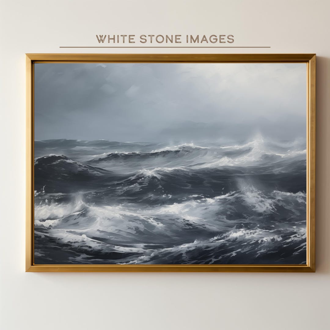 Printable North Sea | Stormy Ocean | Storm Oil Painting | Ocean Coastal ...