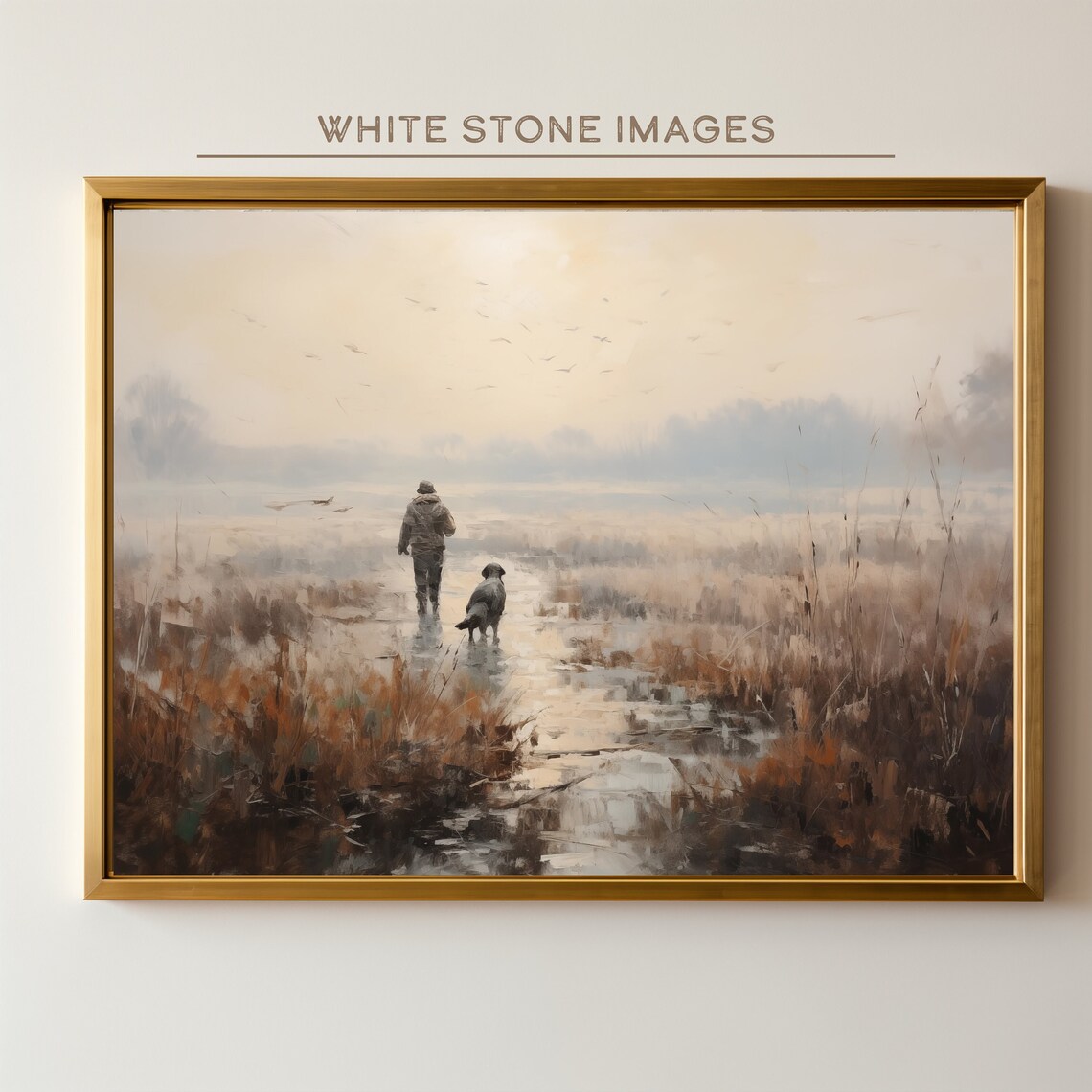 Printable Hunting Dog Scene | Duck Hunting | Landscape Oil Painting ...