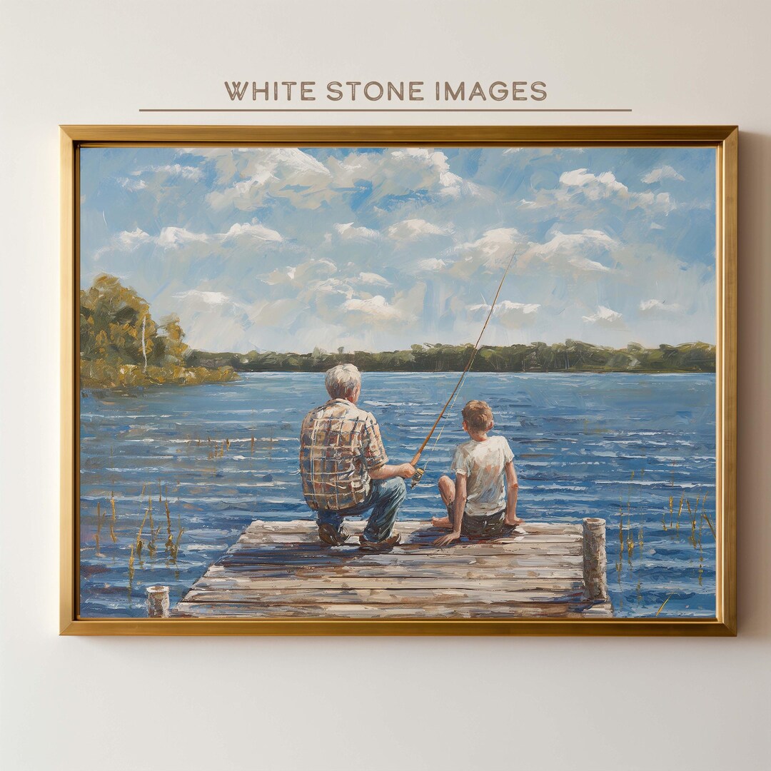 Printable Grandpa Fishing | Summer Lake Memories | Landscape Oil ...