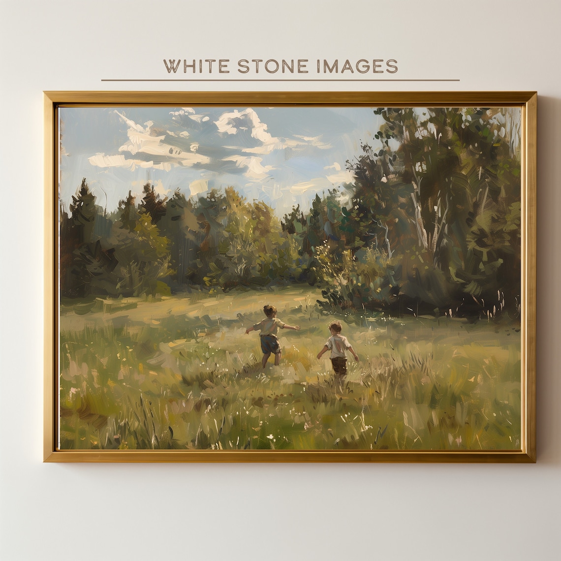 Printable Vintage Boys | Summer Memories | Landscape Oil Painting ...