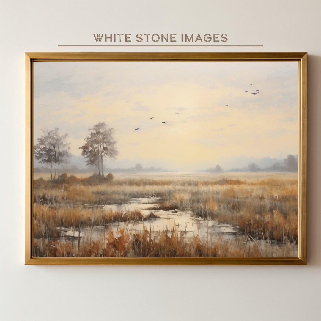 Printable Misty Bog Scene | Duck Hunting | Landscape Oil Painting ...